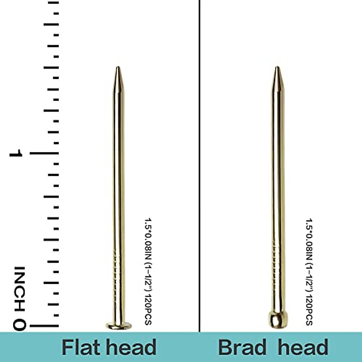 Small Hammer Nails Set, Include Finishing Nails 1-1/2"in (120pcs) & Flat Head Nails 1-1/2"in (120pcs) &100g Engineers' Hammer, Upgrade Brass Plated Gold Nails Hardware for Wood/Wall