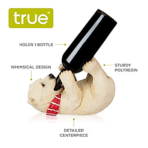 True Cheery Cub Polyresin Wine Bottle Holder - Table Top and Counter Wine Rack, Set of 1, Animal Home Decor, White, Holds 1 Standard Wine Bottle