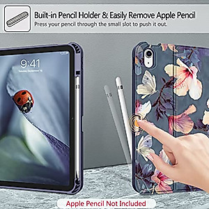 Fintie Keyboard Case for iPad 10th Generation 10.9 Inch Tablet (2022 Release) with Pencil Holder - Soft TPU Back Cover with Magnetically Detachable Bluetooth Keyboard, Blooming Hibiscus