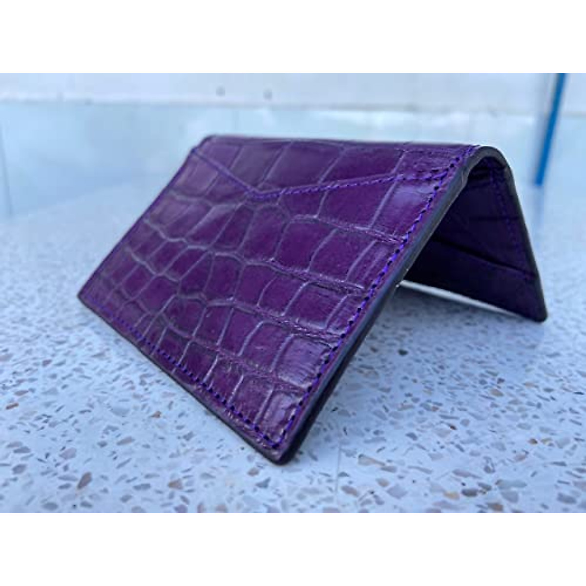 Double side Purple Crocodile Alligator leather skin Credit Cardholder, leather credit cardcase, leather creditcard cover