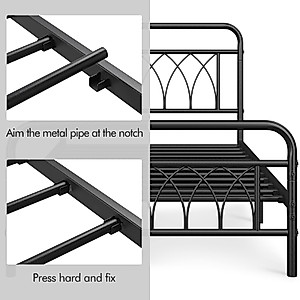 Yaheetech Twin Bed Frame Metal Platform Bed with Petal Accented Headboard/Footboard/14.4 Inch Under Bed Storage/No Box Spring Needed,Black