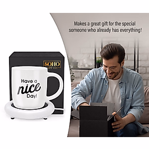 GALVANOX Funny Coffee Mug with Warmer Have a Nice Day Sarcastic Coffee Mug with Electric Heated Base - Novelty Christmas Gift Idea for Coworker/Coffee Lover, Men/Women (Gift Boxed)