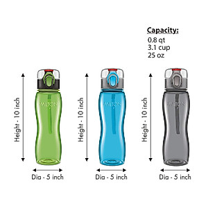 MILTON Kids Water Bottle 3 Pack Triton 25 Oz Large Sports Water Bottle for Men, Women, Kid Wide Mouth Water Bottle with Strap Carry Handle for Bike Gym Running Cycling Multi Color