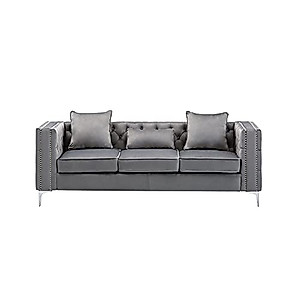 Lilola Home Lorreto Gray Velvet Sofa