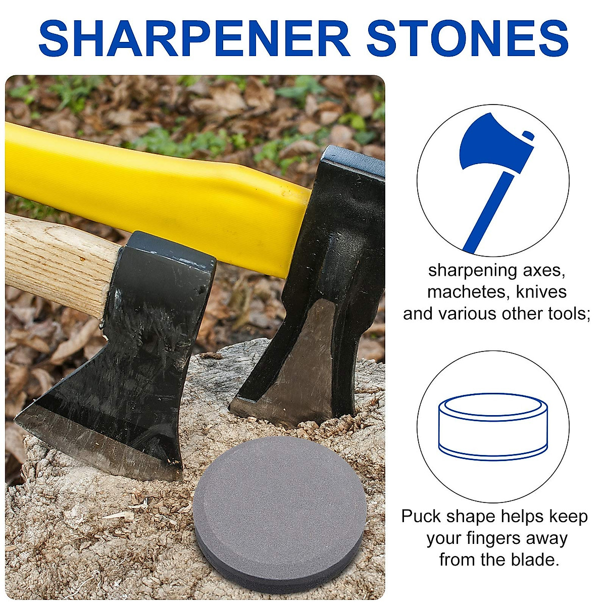 Axe Sharpener Sharpening Dual Grit Multipurpose Sharpener Puck Tool Sharpener Stone Whetstone with Flannel Bag for Hatchet Garden Tools, 240 Grits and 400 Grits(3 Pieces)