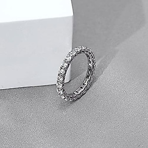 Amazon Essentials Platinum-Plated Sterling Silver All-Around Band Ring set with Round Infinite Elements Cubic Zirconia (2 cttw), Size 7 (previously Amazon Collection)