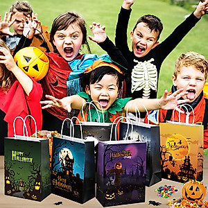 GITMIWS 24 Pack Halloween Treat Bags with Tissue, 8.7'' Small Halloween Goodie Gift Bags with Handle, Paper Candy Bags Trick or Treat Bags for Kids Halloween Party Supplies