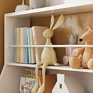 IRONCK Toy Storage Organizer, Kids Bookshelf with 2 Movable Cubby Drawers, Top Toy Shelf with Crossbar, Storage Cabinet for Nursery, Playroom, White