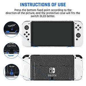 GLDRAM Upgrade Glitter Case for Nintendo Switch OLED 2021, Dockable PC Protective Cover for Switch OLED Console, and Ergonomic TPU Grip Case for Joycon - Sparkle Shell
