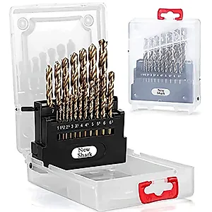 NewShark M35 HSS,5% Cobalt Metric Drill Bits Set (1mm-10mm/19pcs), Jobber Length Twist Drill Bit Set for Hard Metal, Stainless Steel, with Storage Case (Metric)