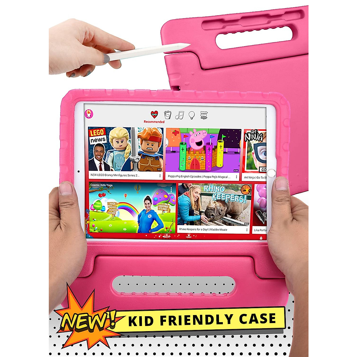 Official Cooper Dynamo Kids iPad Case 9th Generation | iPad 9th Generation Case Kids, iPad 8th/7th/10.2 inch Case for Kids, Lightweight with Screen Protector, Handle, Pencil Holder (Bubble Gum Pink)
