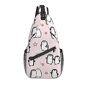 Penguin Pink Sling Bag Crossbody Shoulder Bag Backpack Adjustable Strap Chest Bag Lightweight Fashion Casual Daypack For Women Men Travel Hiking Sports Gym