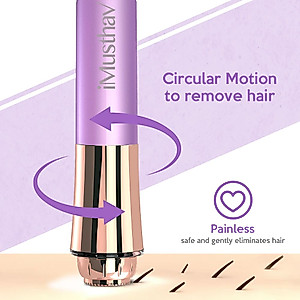 Mini Portable Facial Hair, Lips and Chin Removal Trimmer for Women, Facial Painles Epilator Pen, 18K gold-plated 13mm hypoallergenic rotary head. 360° LED light for Instant and Painless Hair Removal