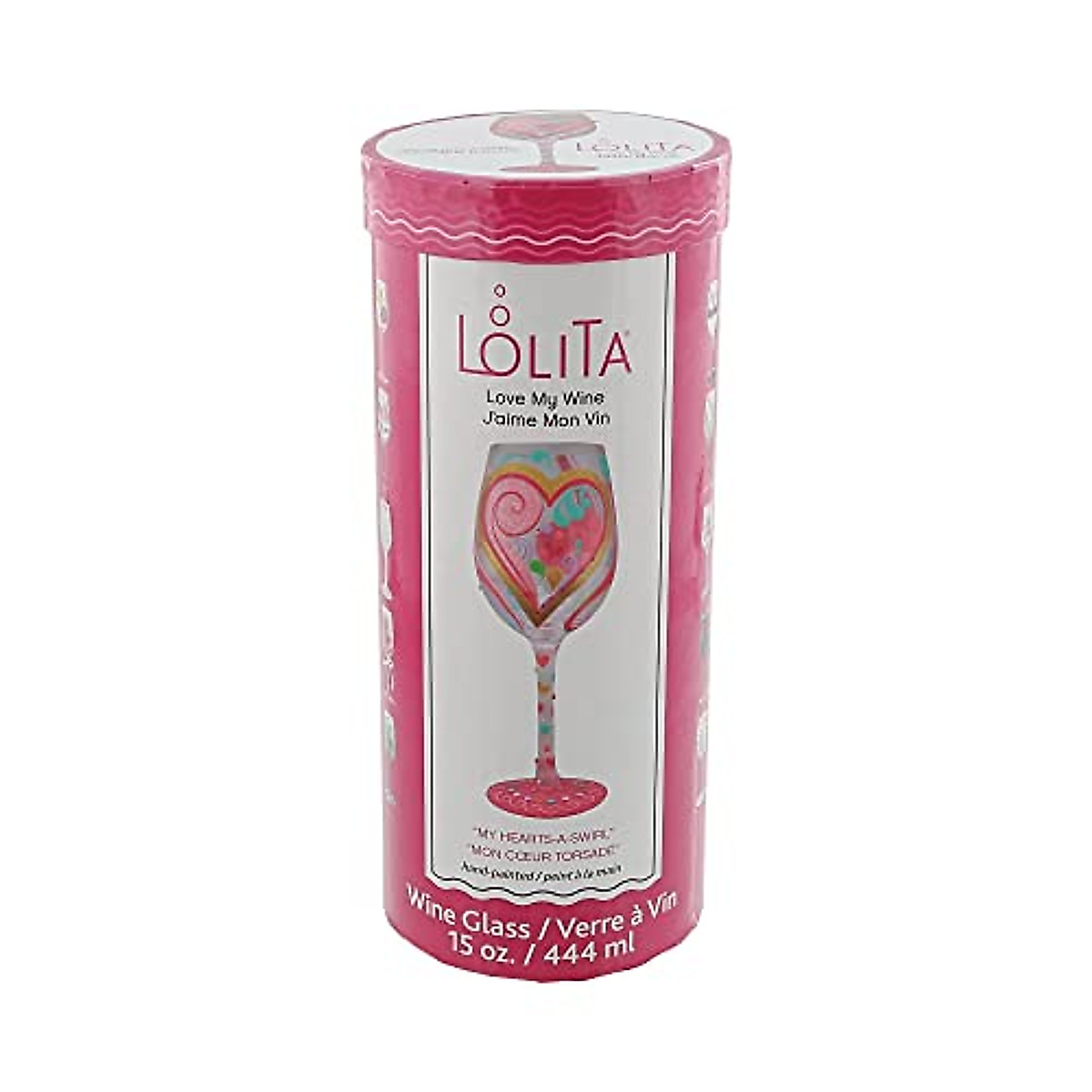 Enesco Designs by Lolita My Hearts-a-Swirl Hand-Painted Artisan Wine Glass, 15 Ounce, Multicolor