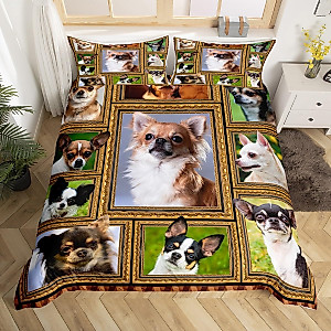 Feelyou Chihuahua Bedding Set Twin Size Cute Dog Puppy Comforter Cover Set for Kids Teens Adults Chihuahua Lover Gift Duvet Cover Dog Lover Bedspread Cover Room Decor 2Pcs with 1 Pillow Case