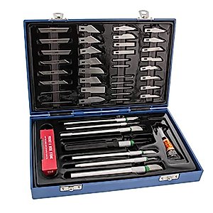 TCP Global® Deluxe Cutting Knife SET with Case Similar to Exacto - 56 Piece Precision Hobby Knife Set