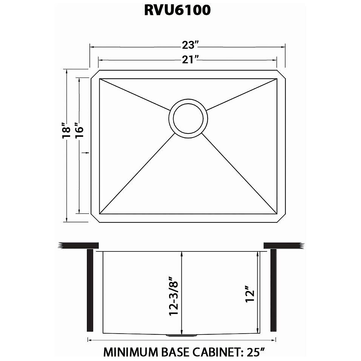 Ruvati 23" x 18" x 12" Deep Laundry Utility Sink Undermount 16 Gauge Stainless Steel - RVU6100