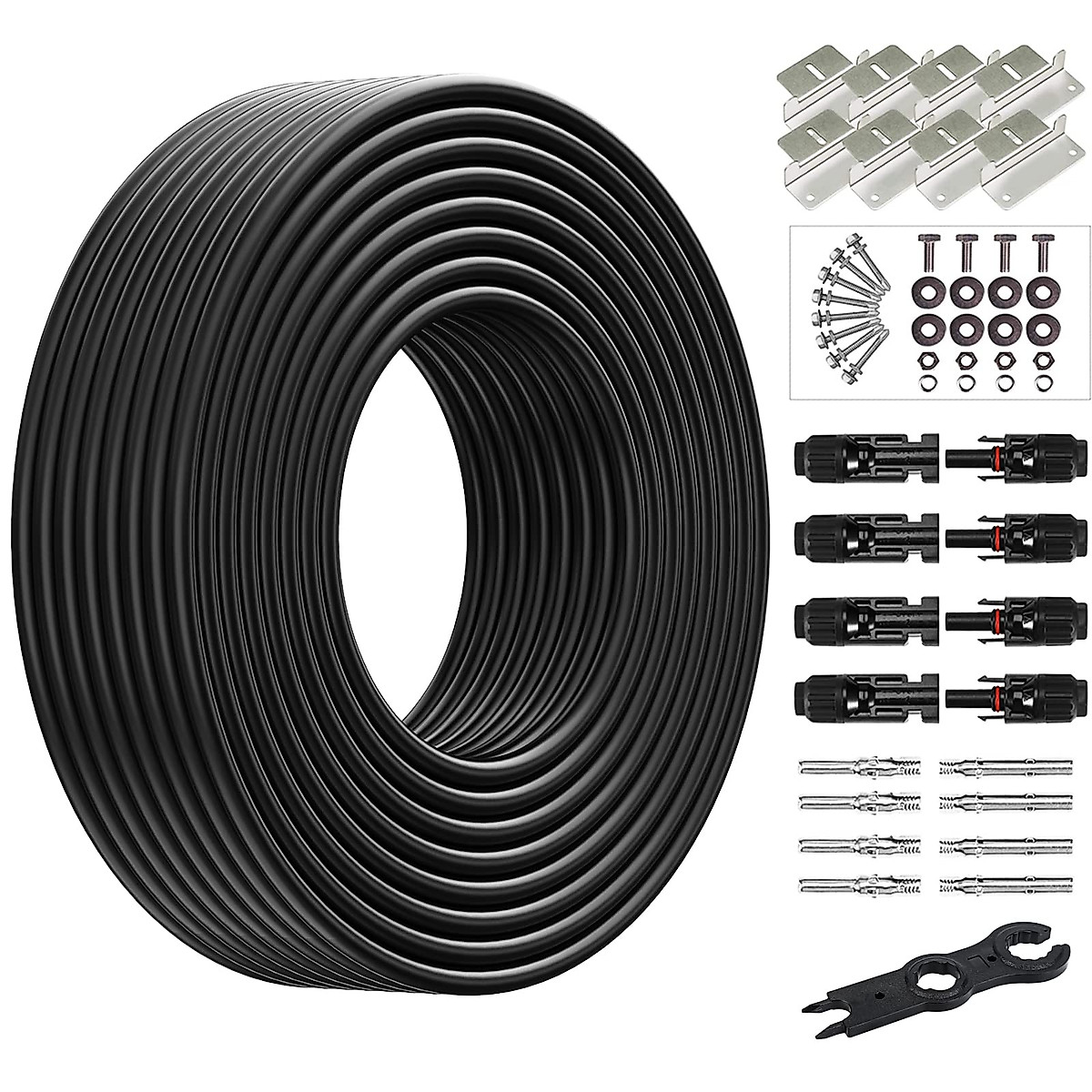Temank 10AWG Solar Extension Cable 100Ft Black + 100 Ft Red, 10 Gauge Solar Panel Cables Wire 100 Ft with 8 Pairs 1500V Solar connectors and 2 Sets of Z Brackets