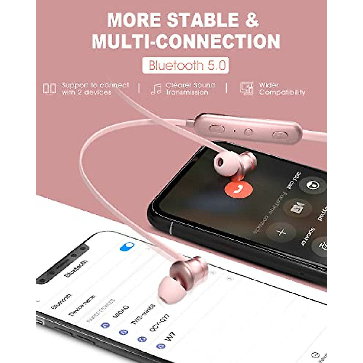 Mubiao Bluetooth Headphones Neckband 20Hrs Playtime V5.0 Wireless Headset Sport Noise Cancelling Earbuds w/Mic for Gym Running Compatible with iPhone Samsung Android