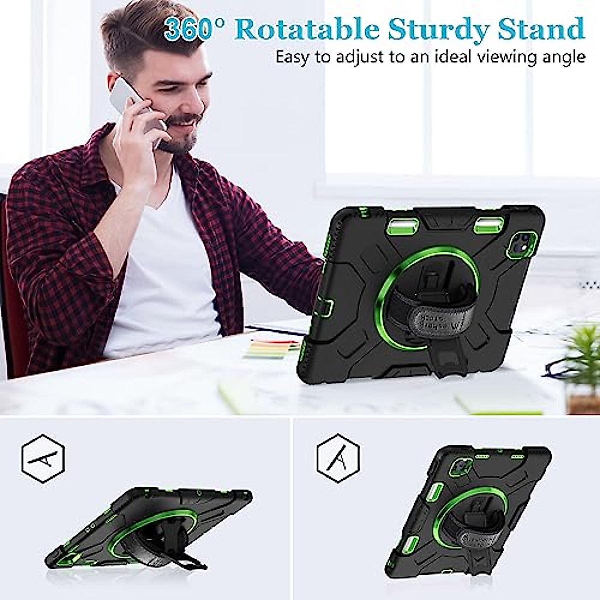 Case for iPad Pro 11 Inch 2022/2021/ 2020/2018: Military-Grade Silicone Cover for iPad 11 Inch 4th/ 3rd/ 2nd/ 1st/ Generation with Stand- Handle- Shoulder Strap- Pencil Holder