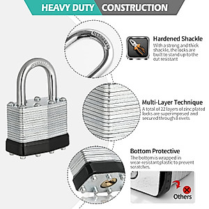 Travate Keyed Alike Padlocks, Nickel Plated Padlocks Keyed Alike Set of 12, Key Lock with 1-9/16"(40mm) Wide Body 1-inch Shackle for Storage Unit, Sheds, Garages and Fence