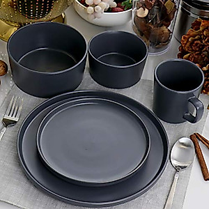 Elama Luxmatte Contemporary Dinnerware Set, 20 Piece, Dark Grey