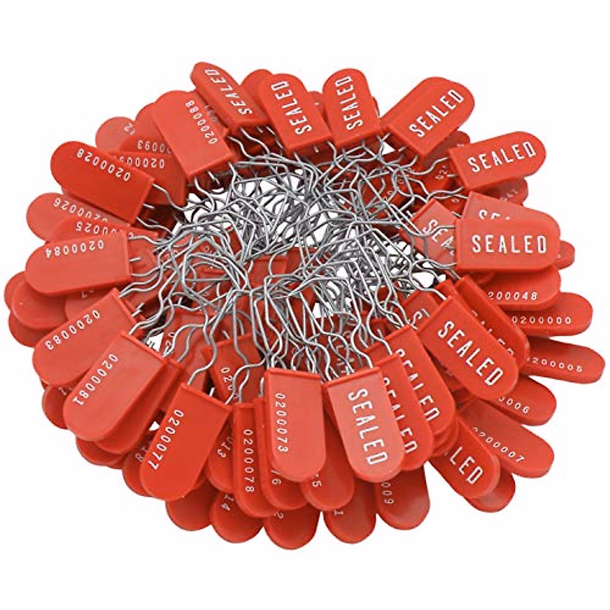 Plastic Wire Padlock Security Seals Sequentially Numbered (Pack of 100) (Red)