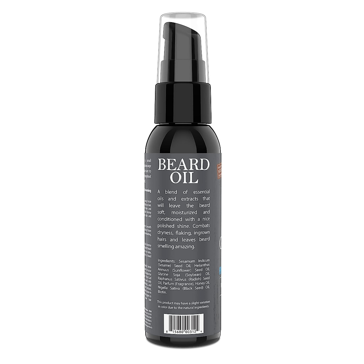 Uncle Jimmy Beard Growth Oil with Biotin | Natural Beard Care for Thicker, Fuller Healthier Beard | Men's Facial Hair Treatment for Grooming | Increases Thickness and Volume 2 Fl Oz