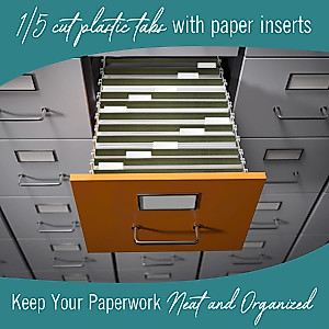 Hanging File Folders Letter Size, Hanging Files 25 Pack 1/5 Cut Heavyweight 180 GSM Reinforced Green File Cabinet Folders