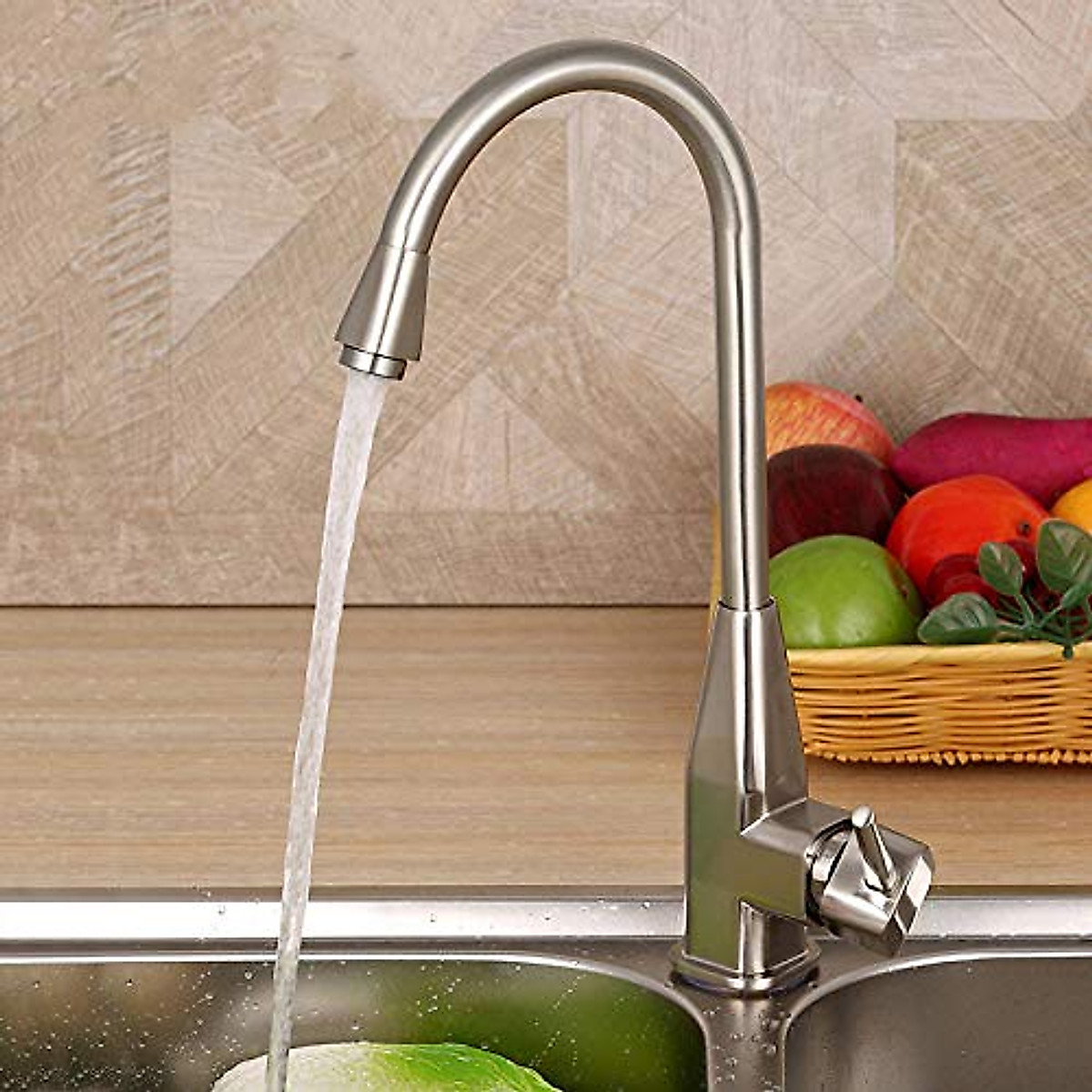 Kitchen Sink Faucet for Bar Farmhouse Commercial, Brushed Nickel Stainless Steel Kitchen Faucets, 360 Rotate Kitchen Mixer Faucet, Cold Hot Water Sink Mixer Taps (Color : Silver, Size : with Hose si