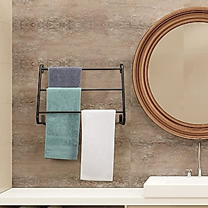 Bathroom Towel Bar, Metal Towel Rack Wall Mounted, 3-Tier Tower Holder Bar Space Saving Towel Racks for Bathroom Black