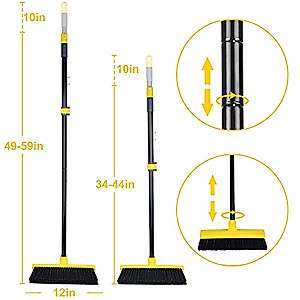 Push Broom Outdoor Indoor Broom 12" Wide,59" Long Handle with Stiff Bristles for Cleaning Scrubbing Deck Driveway Yard Patio Wood Stone Tile Floor