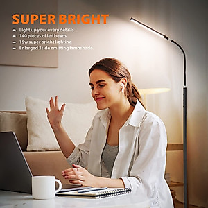 XXEAN LED Floor Lamp with Remote Touch Control,Dimmable 15W Pole Lamps for Living Room,70'' Adjustable Height Standing Reading Light with 10 Brightness/5 Timer/3 Colors for Lash Tatto Esthetician