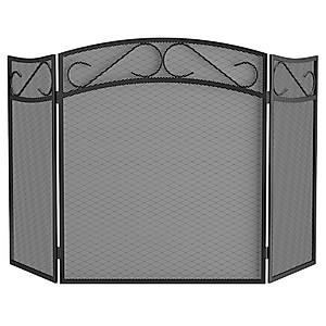 Fire Beauty Fireplace Screen for Wood Burning Fireplace Foldable 3 Panel Wrought Iron Fireplace Cover with Protective Mesh Fire Spark Guard for Indoor Outdoor Flat Guard Fire Screens Black