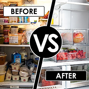 JRA products Pack of 3 Fridge Organizer with Pull-out Drawers Large Stackable Refrigerator Organizer Bins Set with Handles Clear Pantry Storage Bins for Kitchen, Freezer, and Cabinet