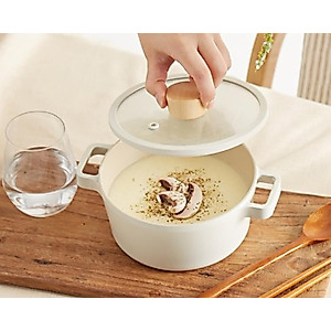 Fika NEOFLAM Mini Petit Pot for Stovetops and Induction | Wood knob and Glass Lid | Made in Korea (7 inch / 1.6qt)