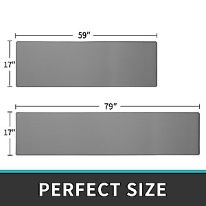 DEXI Kitchen Rugs Anti Fatigue Cushioned Comfort Standing Mats 2 Pieces Set Waterproof Runner Mats Easy to Clean 17"x59"+17"x79" Grey