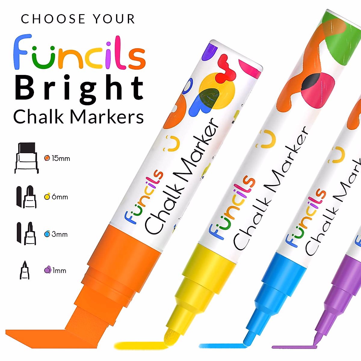 Funcils Liquid Chalk Markers for Chalkboard Signs, Blackboard, Window, Labels, Bistro, Glass, Car (10 Pack, 6mm) - Wet Wipe Erasable Ink Chalk Board Markers, Reversible Tip Liquid Chalk Pens