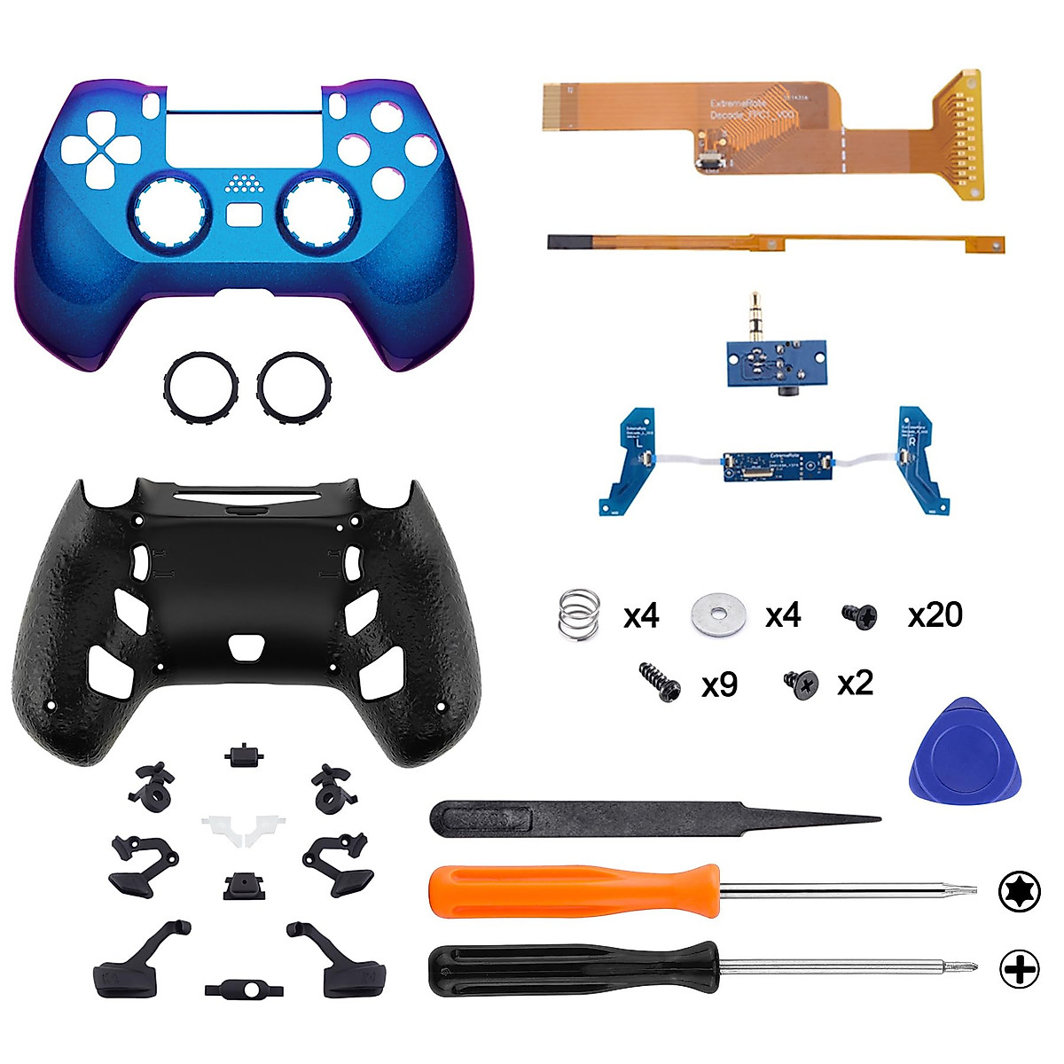 eXtremeRate Chameleon Decade Tournament Controller (DTC) Upgrade Kit for PS4 Controller JDM-040/050/055, Upgrade Board & Ergonomic Shell & Back Buttons & Trigger Stops - Controller NOT Included