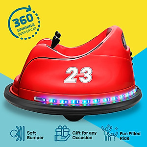Kidzone 6V Electric Ride On Bumper Car for Kids & Toddlers 1.5-6 Years Old, DIY Sticker Baby Bumping Toy Gifts W/Remote Control, LED Lights & 360 Degree Spin, ASTM Certified