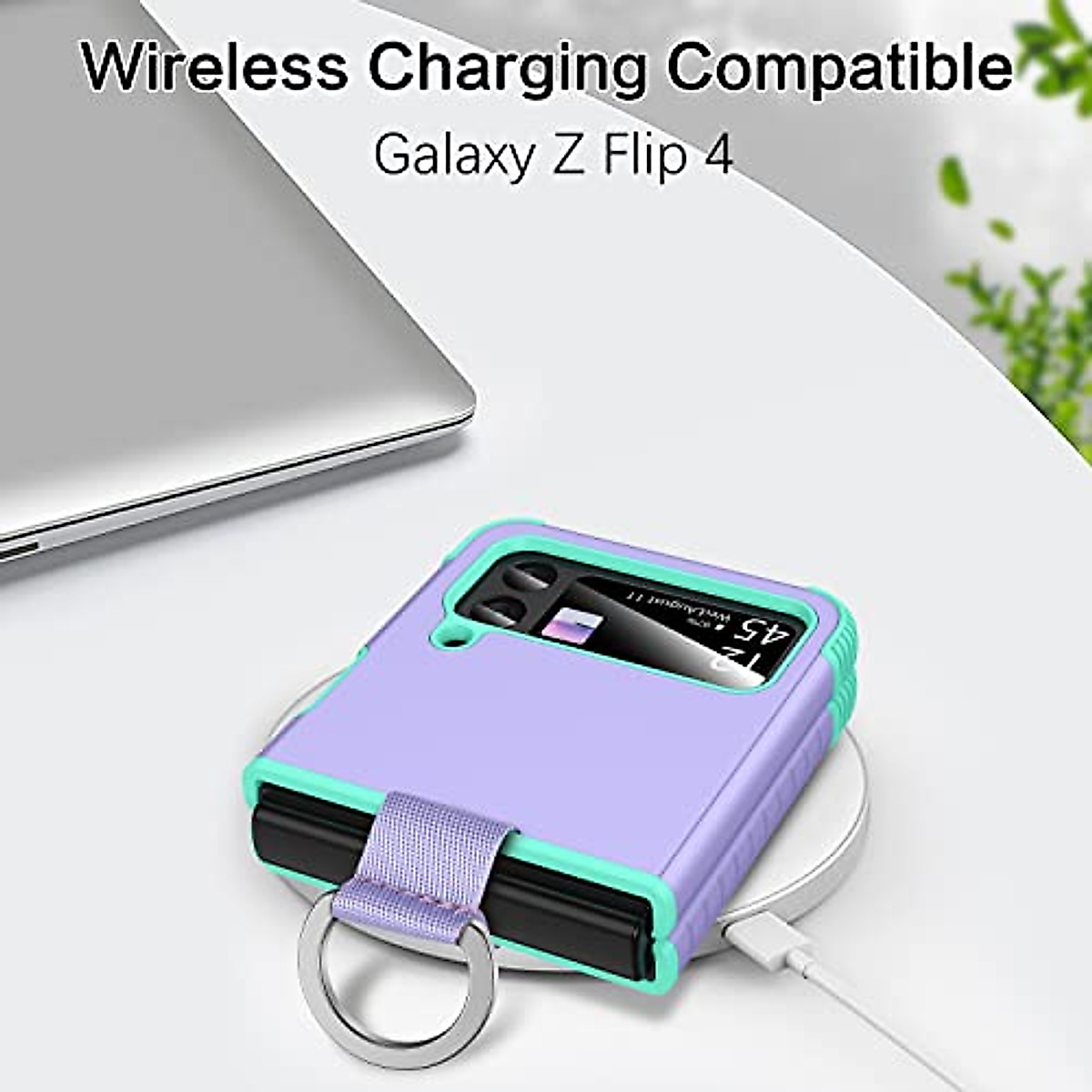 BENTOBEN Samsung Galaxy Z Flip 4 Case, Z Flip 4 5G Case, Heavy Duty 2 in 1 Full Body Rugged Shockproof Protection Cover with Ring Girls Women Boy Men Covers for Galaxy Z Flip 4 6.7”, Purple/Mint