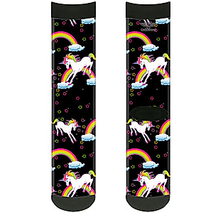 Buckle-Down Unisex-Adult's Socks Unicorns/Rainbows/Stars Black Crew, Multicolor