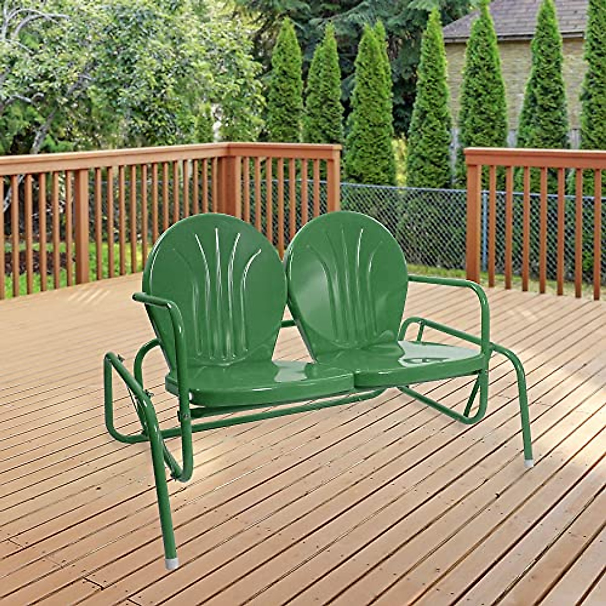 Northlight 2-Person Outdoor Retro Metal Tulip Double Glider Patio Chair, 32", Green