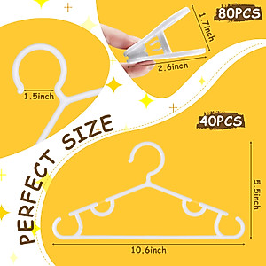 Hsei 120 Packs Baby Hangers with Clips Toddler Hangers Kids Hangers with Clips for Pants Closet Coat Skirts Socks (White)