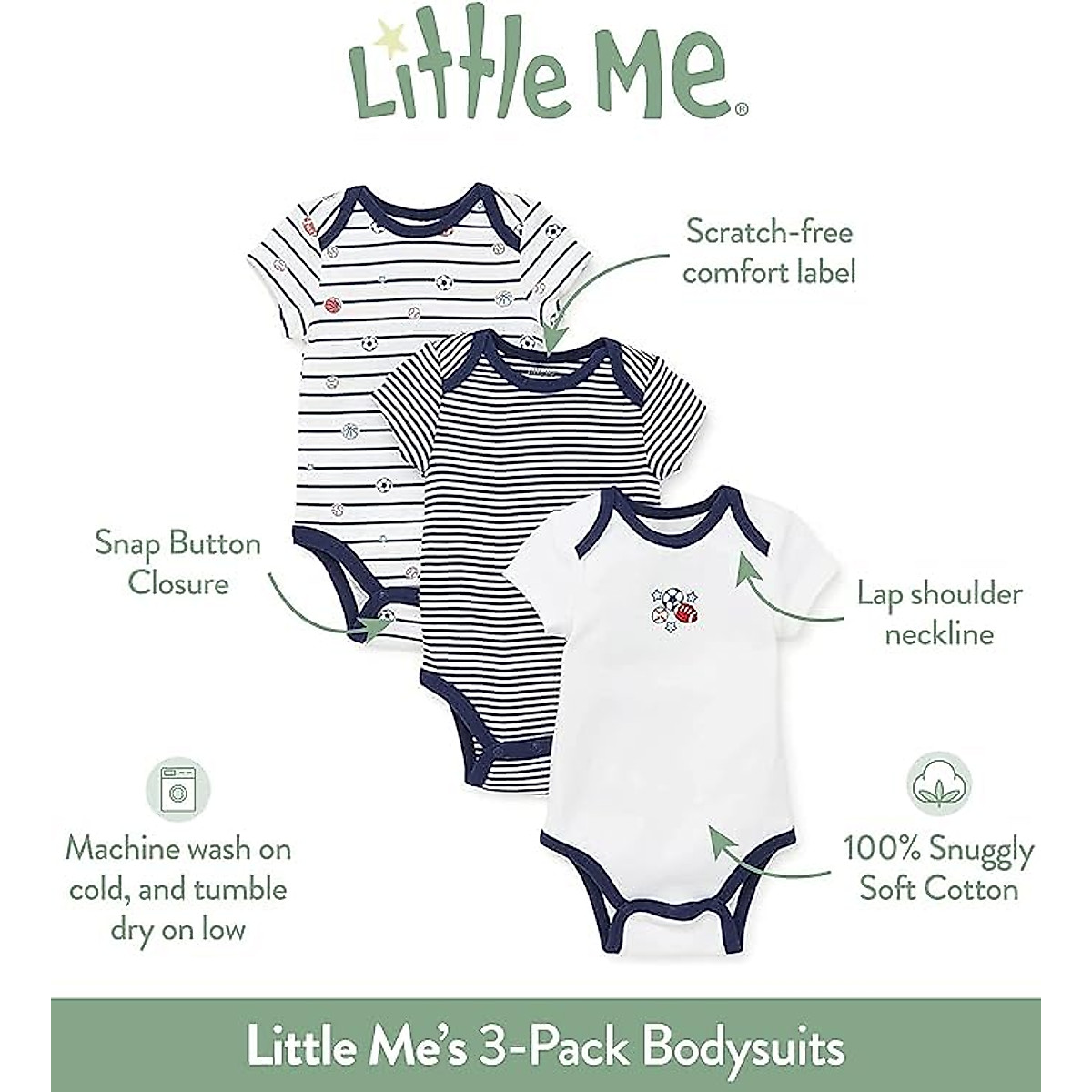 Little Me Unisex-Baby Newborn Giraffe 3 Pack Bodysuit, Ivory/Multi, Newborn