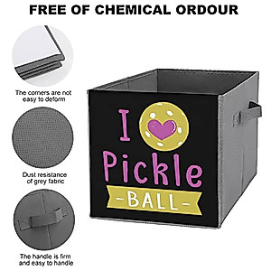 Love Pickle Ball PU Leather Collapsible Storage Bins Canvas Cube Organizer Basket with Handles
