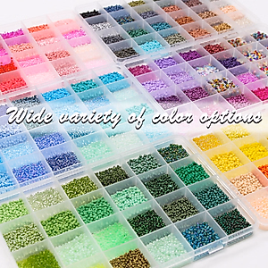 EuTengHao 57600pcs 2mm Glass Seed Beads Small Craft Beads for DIY Bracelet Necklaces Crafting Jewelry Making Supplies with Beading Needles Elastic Strings (144 Colors, 400Pcs Per Color)
