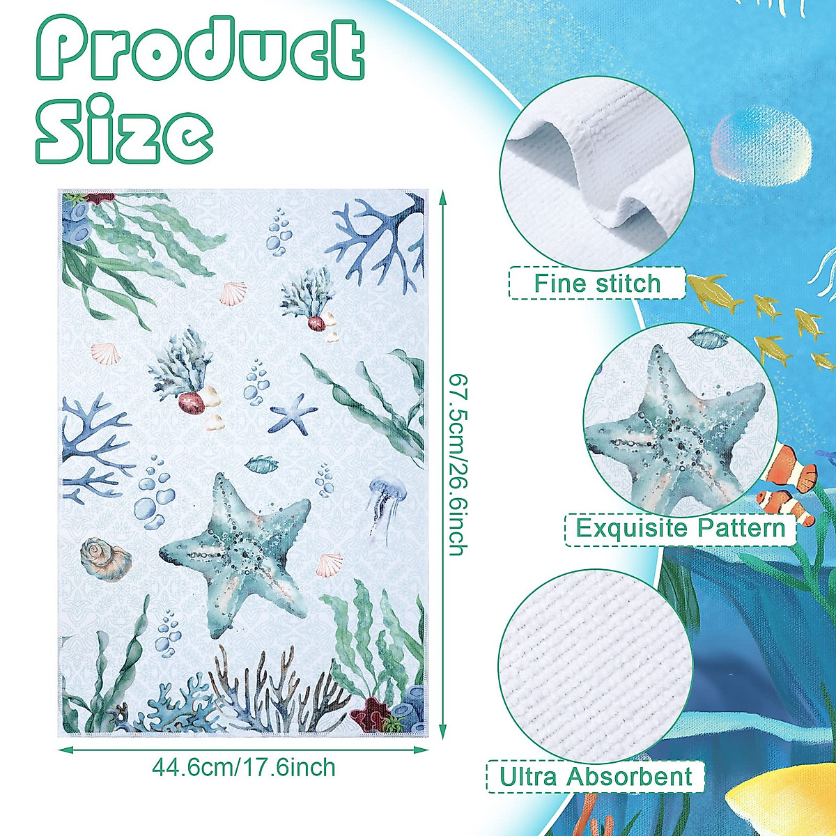 4 Pcs Beach Kitchen Towels Turtle Dish Towel Set Ocean Kitchen Towels Ocean Animal Themed Hand Towels Beachcomber Soft Dish Towels for Kitchen Decorative Absorbent Ocean Tea Towels for Bathroom