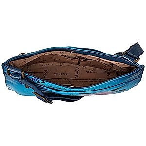 Anna by Anuschka Women's Genuine Leather Large V Top Multi-Compartment Cross Body | Hand Painted Original Artwork | Denim Paisley Floral