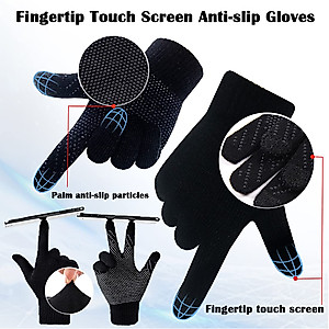 T WILKER 2Pcs Winter Knit Beanie Balaclava Hat Anti-Slip Touch Screen Mittens Set Thermal Ski Mask Cap Unisex for Womens Mens Black